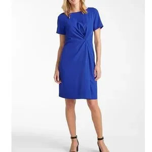 Contemporaine | Dresses | Blue Draped Knot Short Sleeve Dress Nwt ...